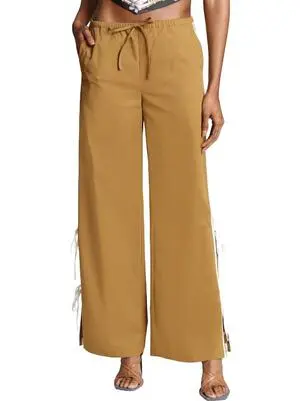 Avec Les Filles Side Tie Wide Leg Pants - Ochre/white Stripe