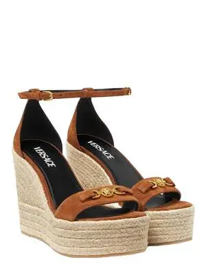 Versace Medusa '95 Suede Espadrille Wedge Sandal - Spice Brown-versace Gold