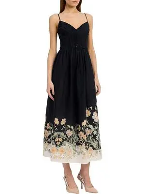 EN SAISON Floral Print Sleeveless Maxi Dress - Black Ginger Olive