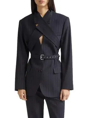 Monse Harness Pinstripe Tailored Jacket - Dark Sapphire