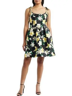 Julia Jordan Floral Tie Strap Mini Dress - Black Multi