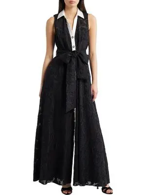 Julia Jordan Floral Burnout Sleeveless Gown - Black