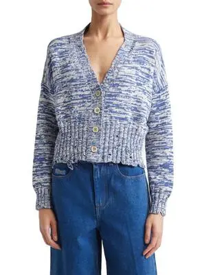 Marni Dishevelled Crop Cotton V-neck Cardigan - Orion Blue