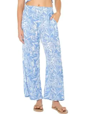 Roxy Midnight Avenue Tropical Palm Wide Leg Pants - Silver Lake