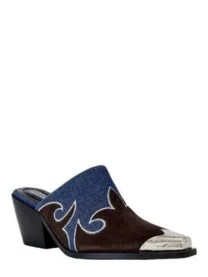 AZALEA WANG Cecily Western Mule - Blue/brown