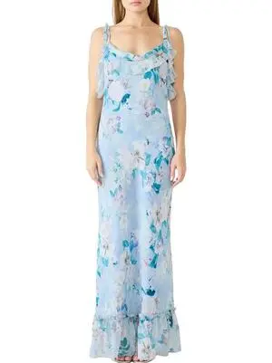 Steve Madden Malenna Floral Ruffle Chiffon Maxi Dress - Bloom