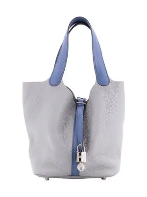 HERMES Bicolor Picotin Lock Bag Clemence With Swift Mm - Gris Mouette/bleu Agate
