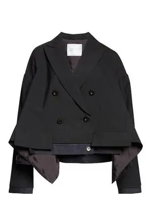 Sacai Double-breasted Suiting And Denim Jacket - Black/indigo
