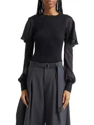 Sacai Satin And Knit Pullover - Black