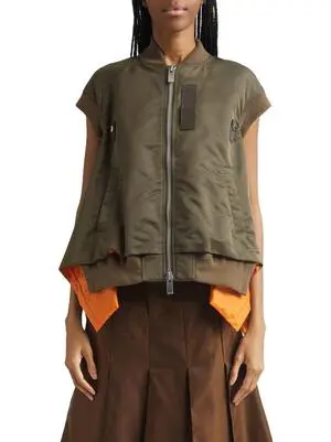 Sacai Nylon Twill Zip Vest - Dark Khaki