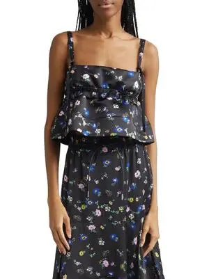 Sacai Floral Print Crop Satin Camisole - Black