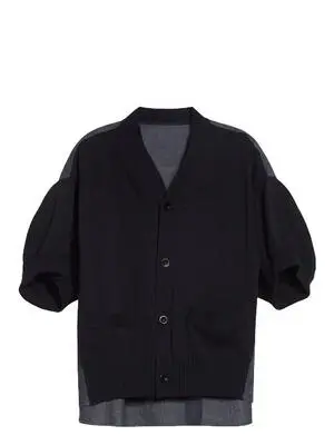 Sacai Mixed Media Cardigan - Navy/blue