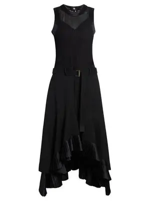 Sacai Suiting X Satin Dress - Black