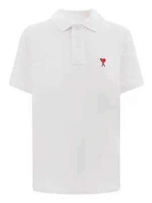 Ami Cotton Polo Shirt With Iconic Embroidery - White
