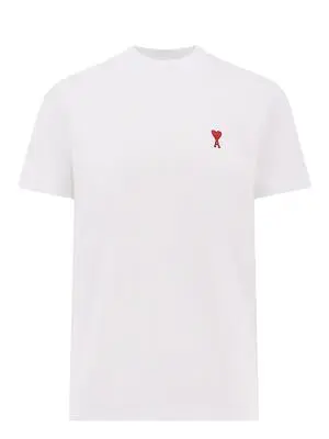 Ami Cotton Tshirt With Iconic Embroidery - White