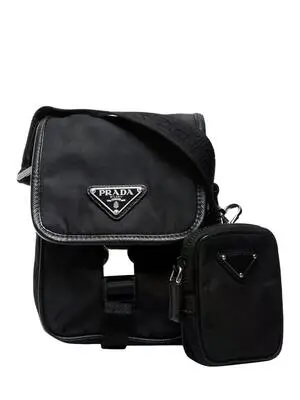 Prada Nylon Crossbody Bag With Detachable Pouch - Black