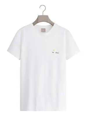 Dior T-shirt With Daisy Embroidery, Regular Fit - White Cotton Jersey