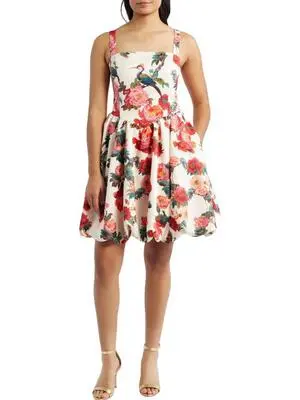 Julia Jordan Floral Fit & Flare Mini Dress - Ivory Multi