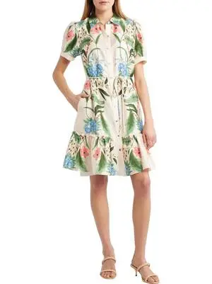 Julia Jordan Floral Short Sleeve Shirtdress - Ivory Multi