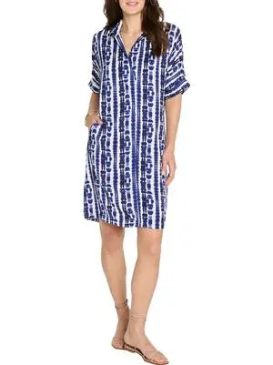 NIC+ZOE Devon Shibori Stripe Shirtdress - Indigo Multi