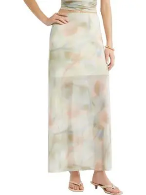 OPEN EDIT Printed Mesh Maxi Skirt - Pink Whisper Floral