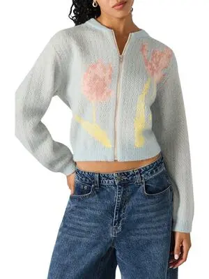 Steve Madden Jena Crop Sweater Jacket - Grey Multi