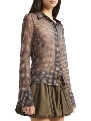 Monse Crystal-embellished Button-up Shirt - Teak/silver