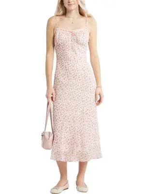 Bp. Tie-front Chiffon Midi Dress - Ivory- Pink Elizabeth Floral