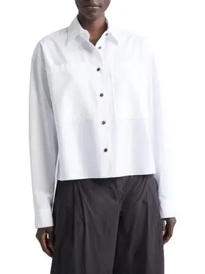 Lafayette 148 New York Boxy Crop Cotton Poplin Shirt - White