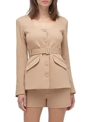 FAVORITE DAUGHTER Belted Stretch Cotton Blend Twill Jacket - Beige