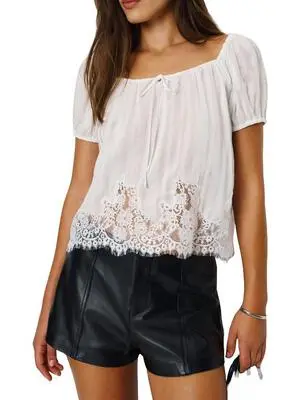 REFORMATION Rhia Lace Hem Top - White