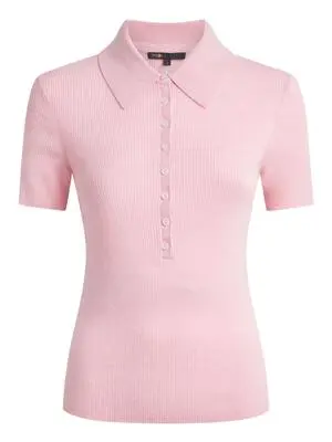Maje Wool-silk Ribbed Polo Sweater - Pink