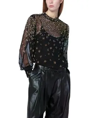Farm Rio Beaded Blouse - Black