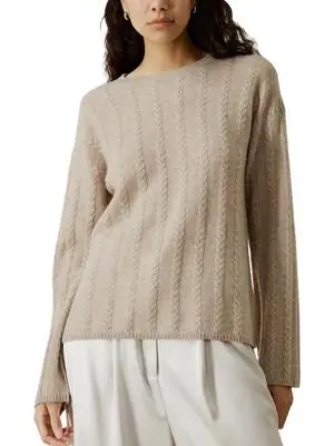 Lilysilk Semi Sheer Cable Knit Cashmere Sweater - Beige