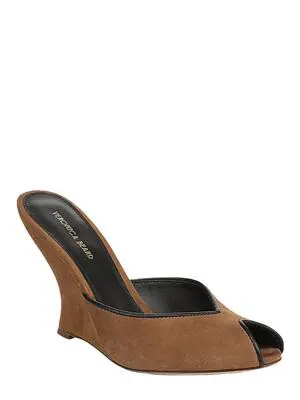 Veronica Beard Mirabel Peep Toe Wedge Heel Sandals - Chestnut/black
