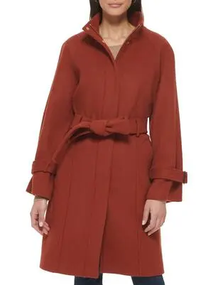 Cole Haan Melton Belted Coat - Rust