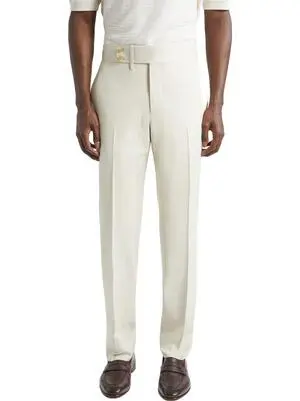 Isaia Denim Effect Stretch Wool Trousers - Open White 300