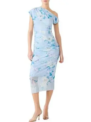 Steve Madden Gracelyn Floral Ruched One-shoulder Midi Dress - Bloom