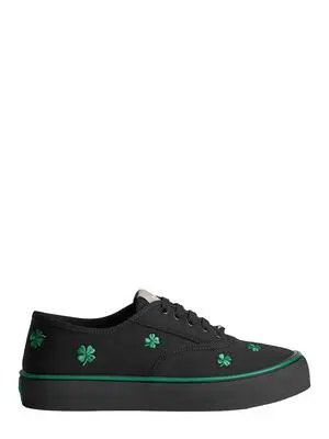 Dior Saltwind Sneaker - Black Cotton Embroidered With Bright Green Dior Clover Motif