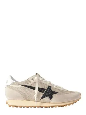 GOLDEN GOOSE Marathon Distressed Suede-trimmed Printed Mesh Sneakers - Neutrals