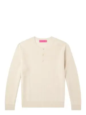 THE ELDER STATESMAN Waffle-knit Cashmere Henley Sweater - Neutrals