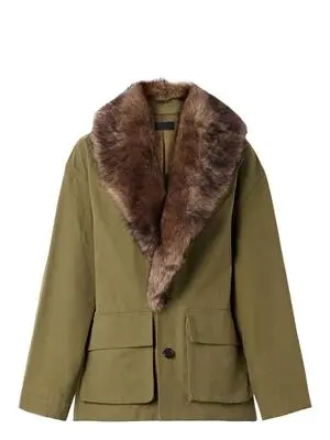 NILI LOTAN Ronay Plush-trimmed Cotton-canvas Coat - Green
