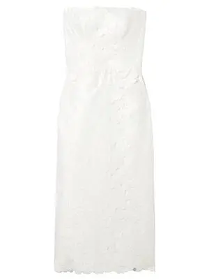 Costarellos Astelle Strapless Guipure Lace Midi Dress - White
