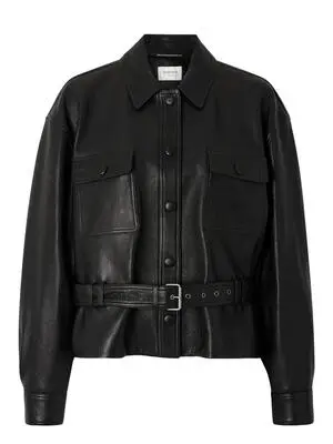 Saint Laurent Belted Leather Jacket - Black
