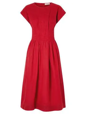 Sea Imogen Smocked Pleated Ramie Midi Dress - Red