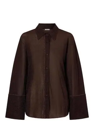 Oseree Lumière Metallic Stretch-knit Shirt - Brown