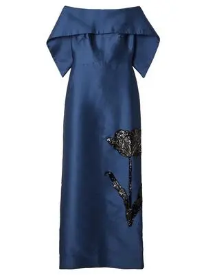 Erdem Off-the-shoulder Embellished Mikado Gown - Blue