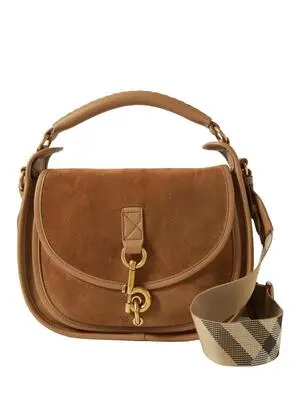 Burberry Leather-Trimmed Suede Shoulder Bag Tan