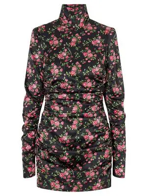 Dolce & Gabbana Floral-print Stretch Silk-blend Satin Mini Dress - Black