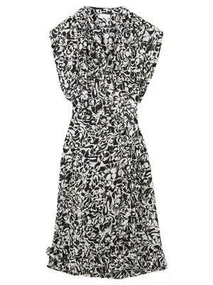 Dries Van Noten Ruffled Printed Crepe De Chine Midi Wrap Dress - Black
